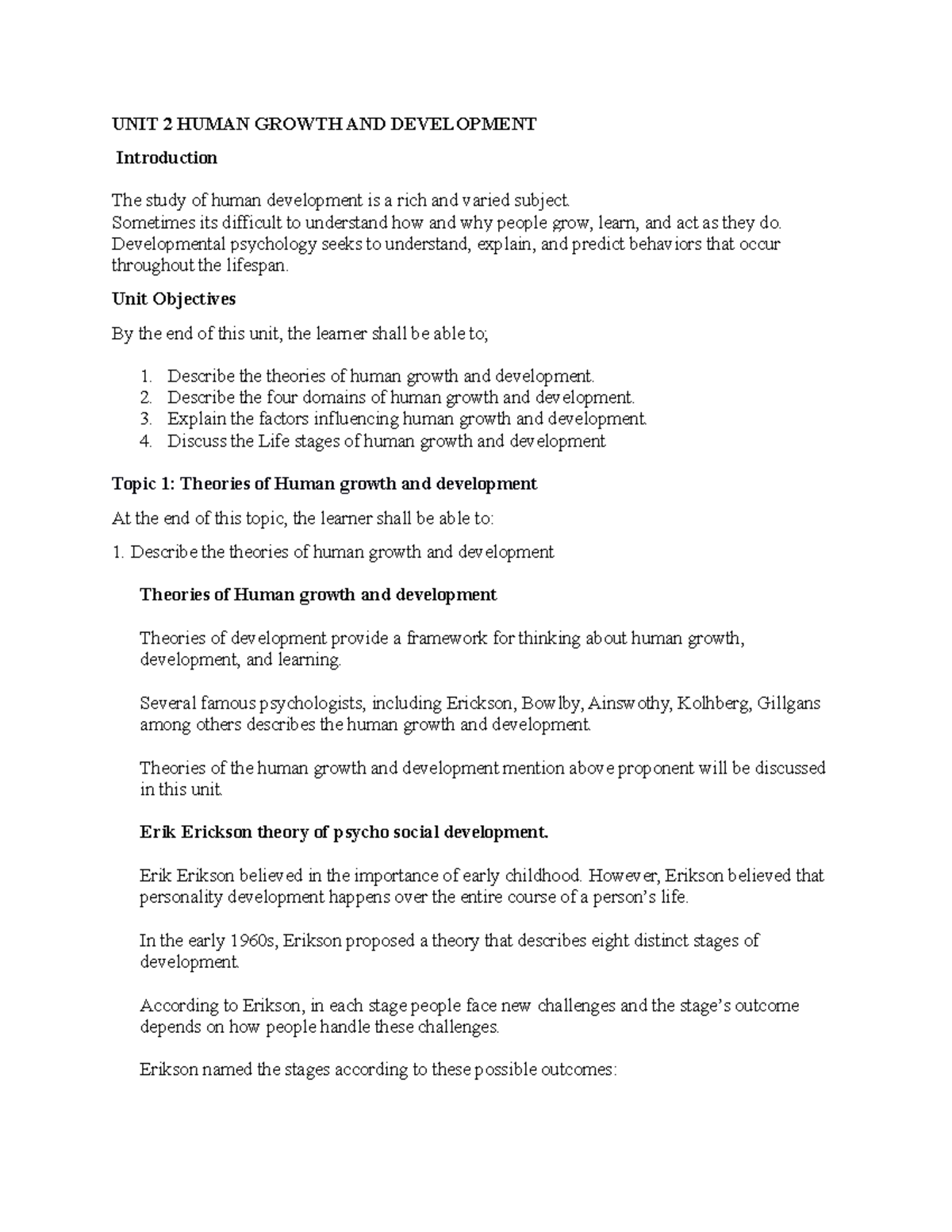 Human Growth and Development: Theories and Life Stages Overview - Studocu