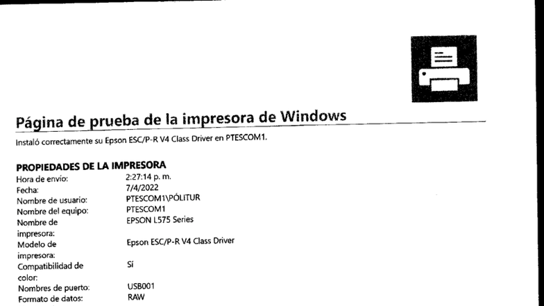 Informe de configuración de impresora Epson V4 Class Driver en PTESCOM1 ...