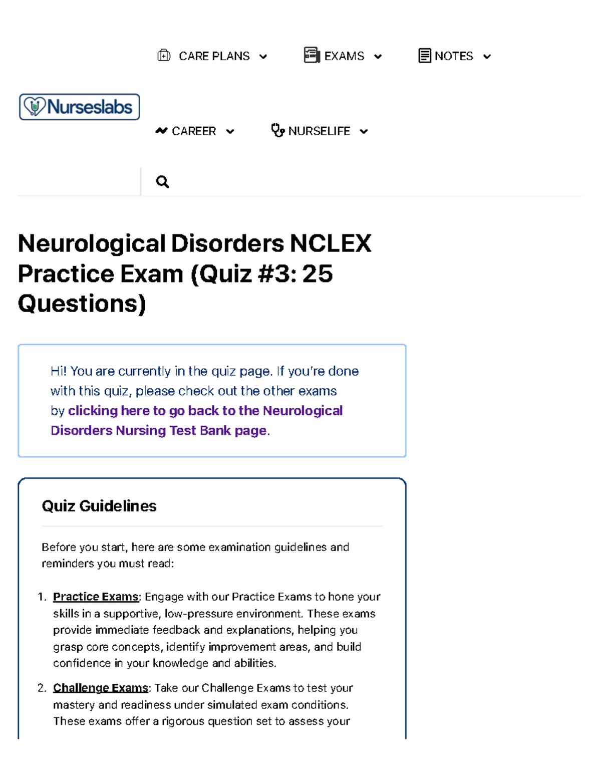 NCLEX Neurological Disorders Practice Quiz (25 Questions) - Studocu