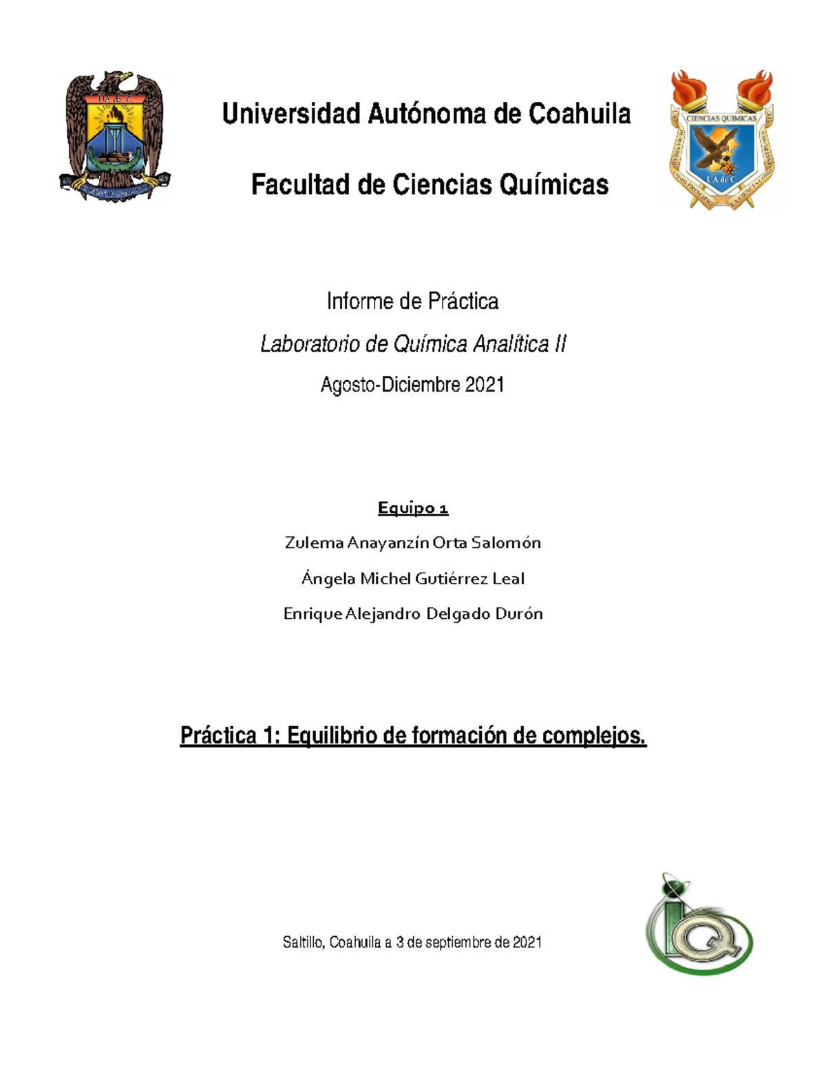 Práctica 1 QA1 - Introducción a la Química Analítica y Buenas Prácticas - Studocu