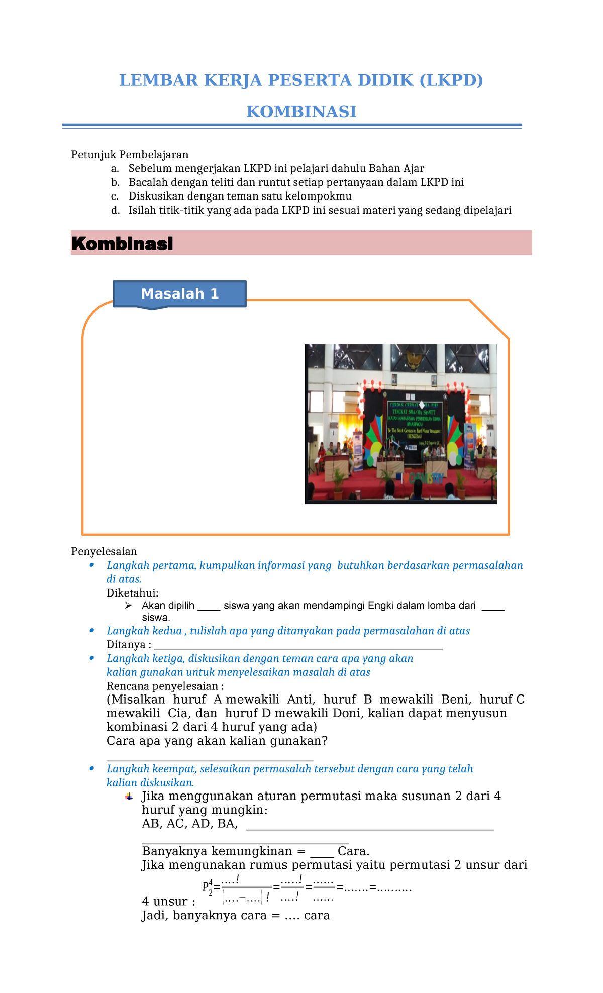 Contoh LKPD Kombinasi: Petunjuk dan Penyelesaian Masalah Kimia - Studocu