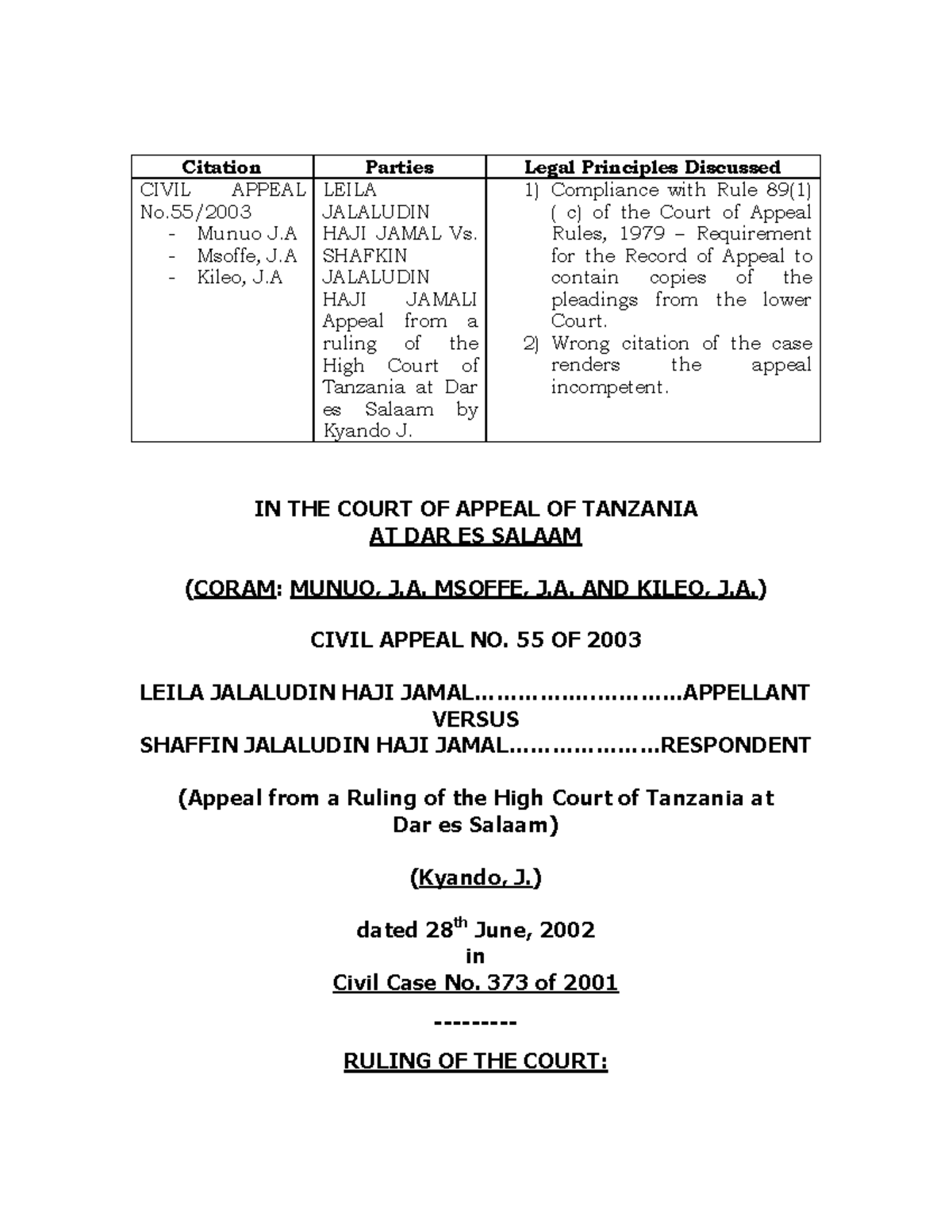 Civil Appeal No. 55 of 2003: Jamal vs. Jamali - Incomplete Records ...