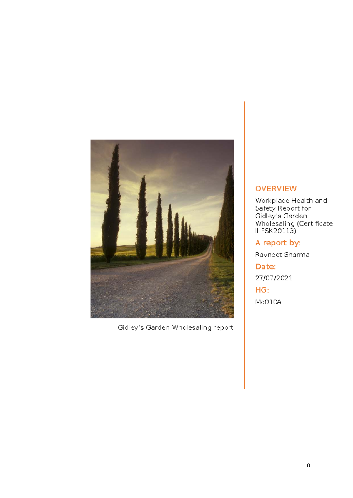 Workplace Health & Safety Report for Garden Wholesaling (Cert II ...