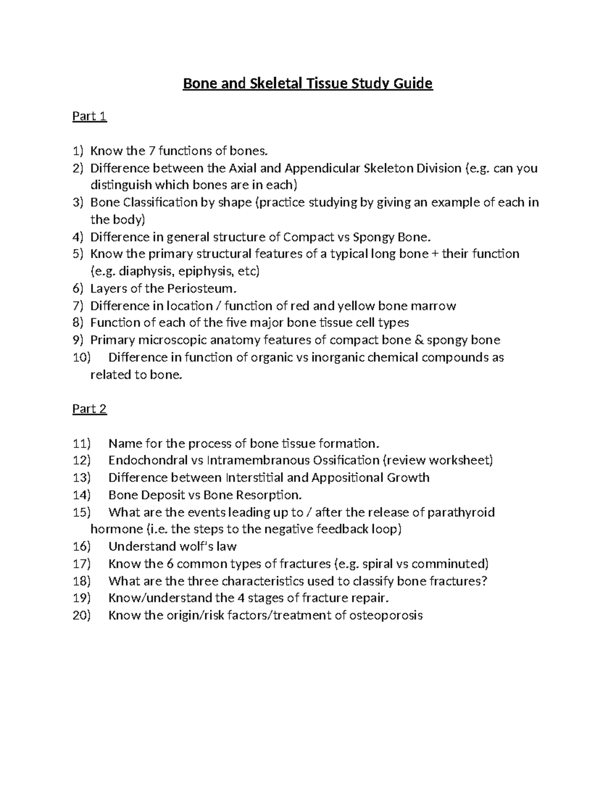 Bone and Skeletal Tissue Study Guide: Functions, Growth & Fractures ...