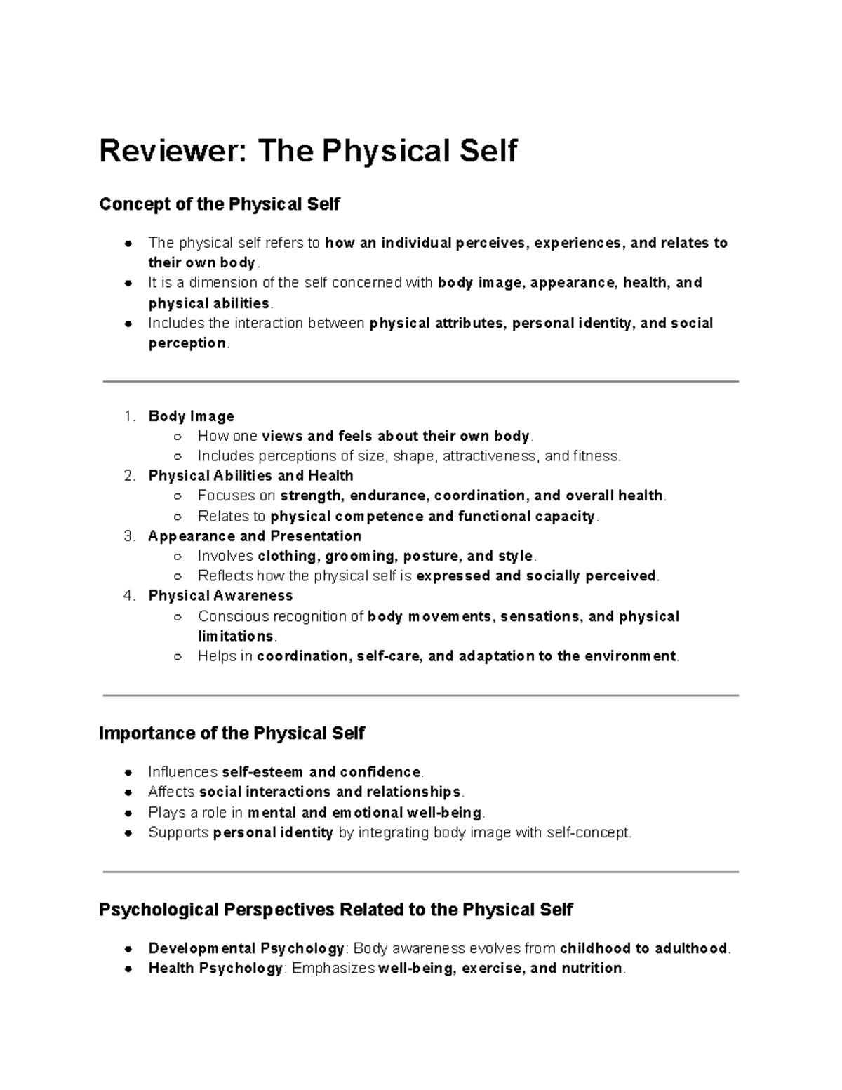 Lesson 7: Understanding the Physical Self Concept and Its Dimensions ...