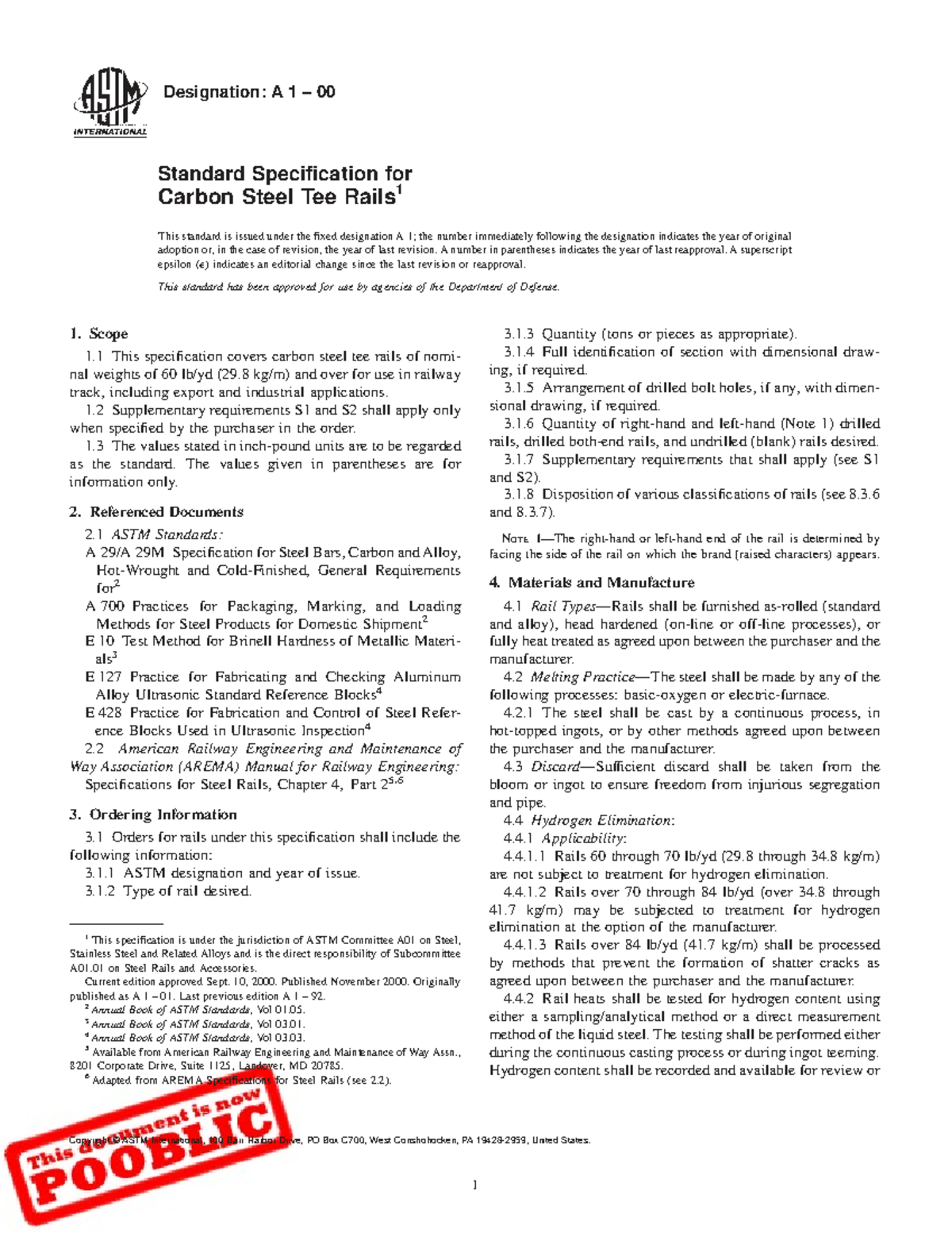 ASTM A1001 Standard Specification for Carbon Steel Tee Rails - Studocu