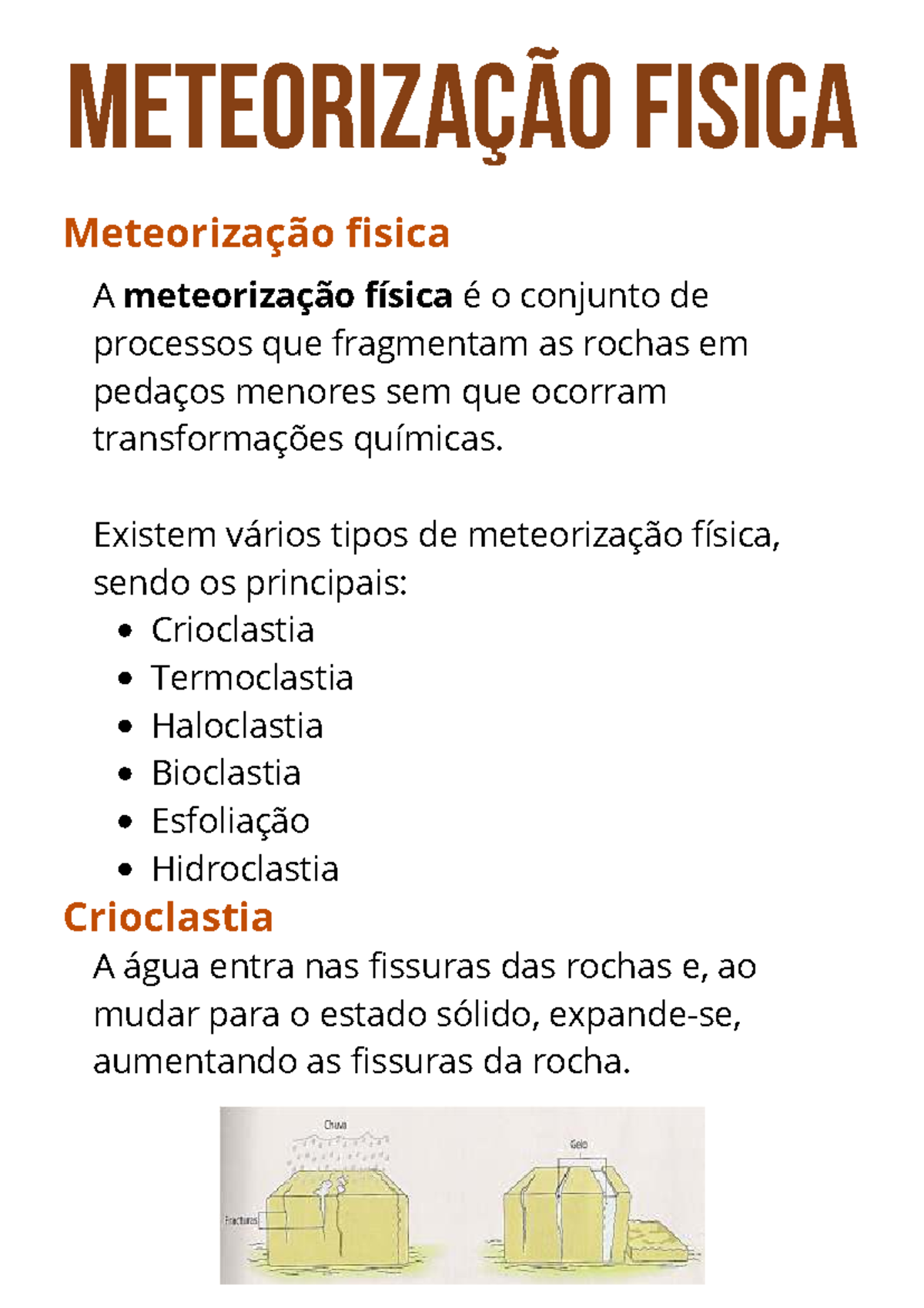 1.1 - Processos de Meteorização Física e Seus Tipos - Studocu