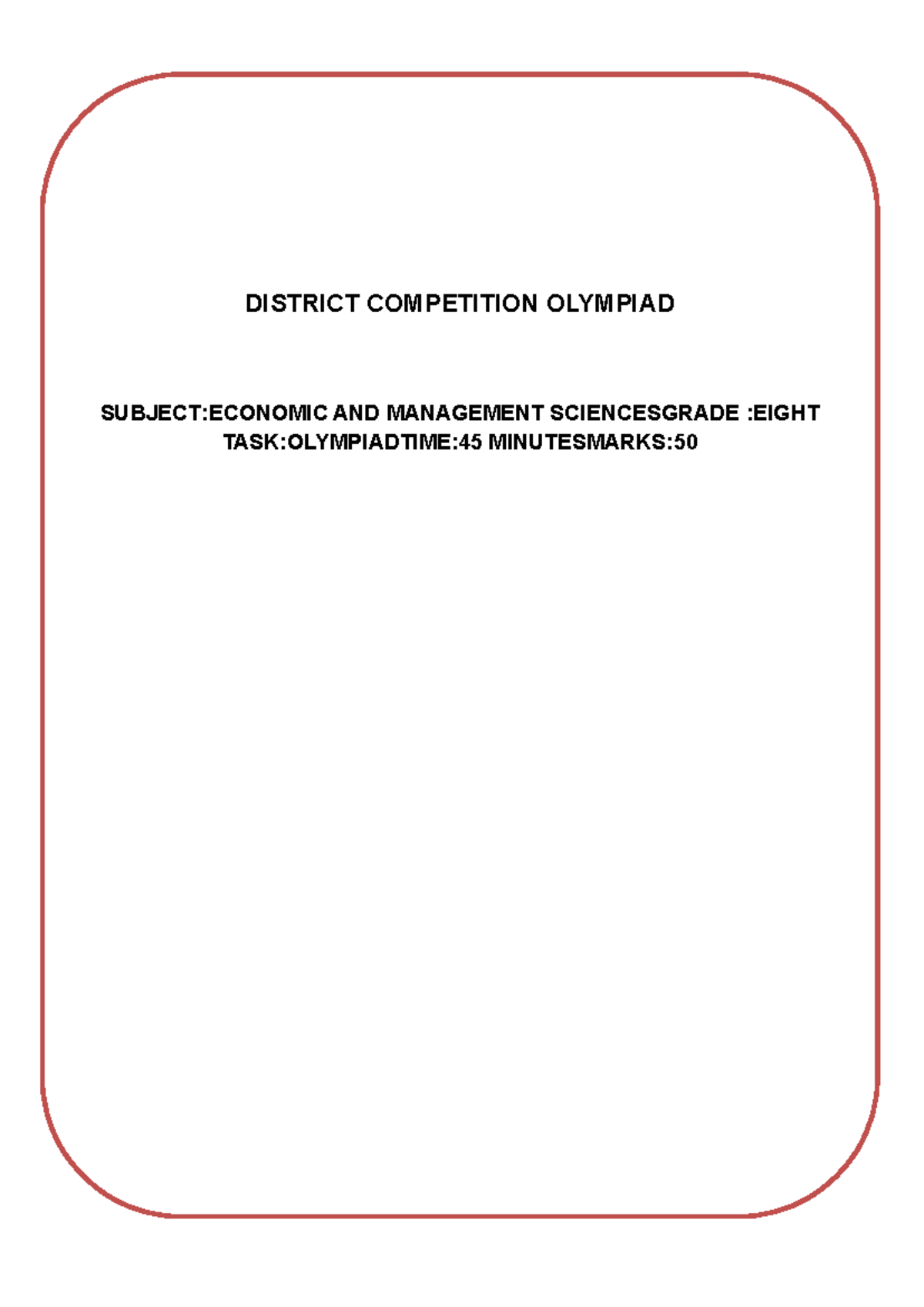 Grade 8 EMS Olympiad District Competition 2015 - Exam Paper - Studocu