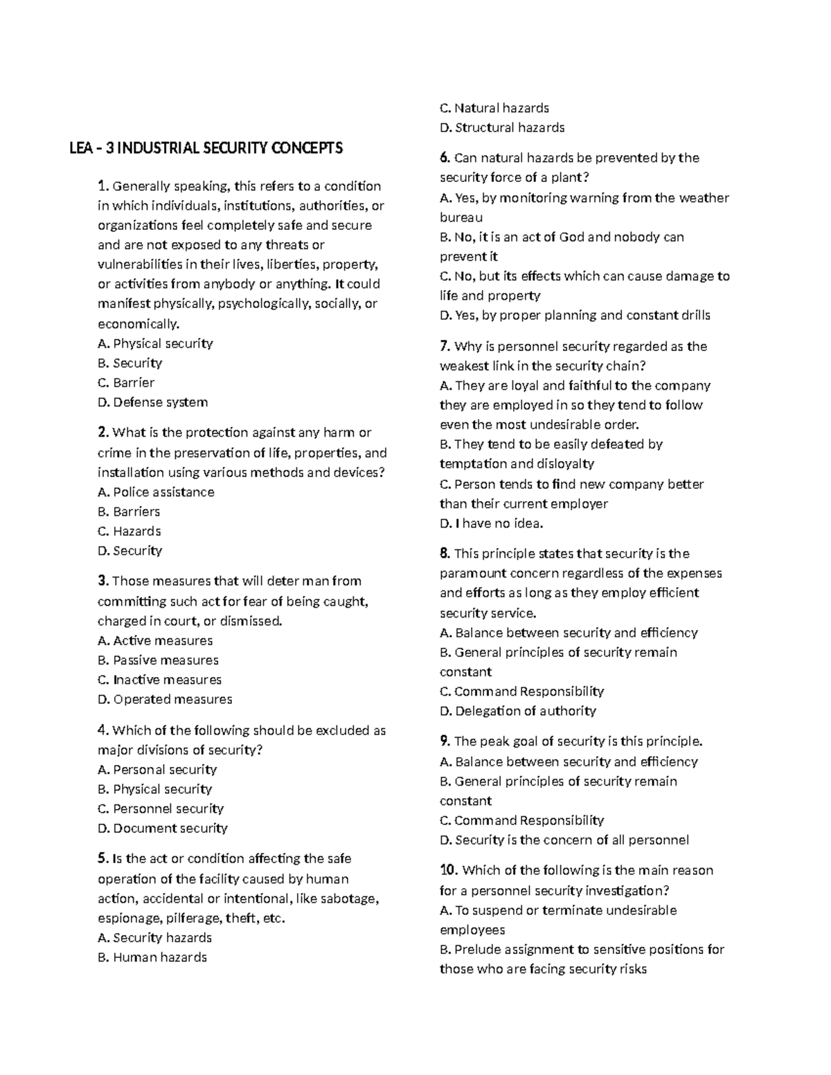 LEA 3 - Industrial Security Concepts: Understanding Hazards and ...
