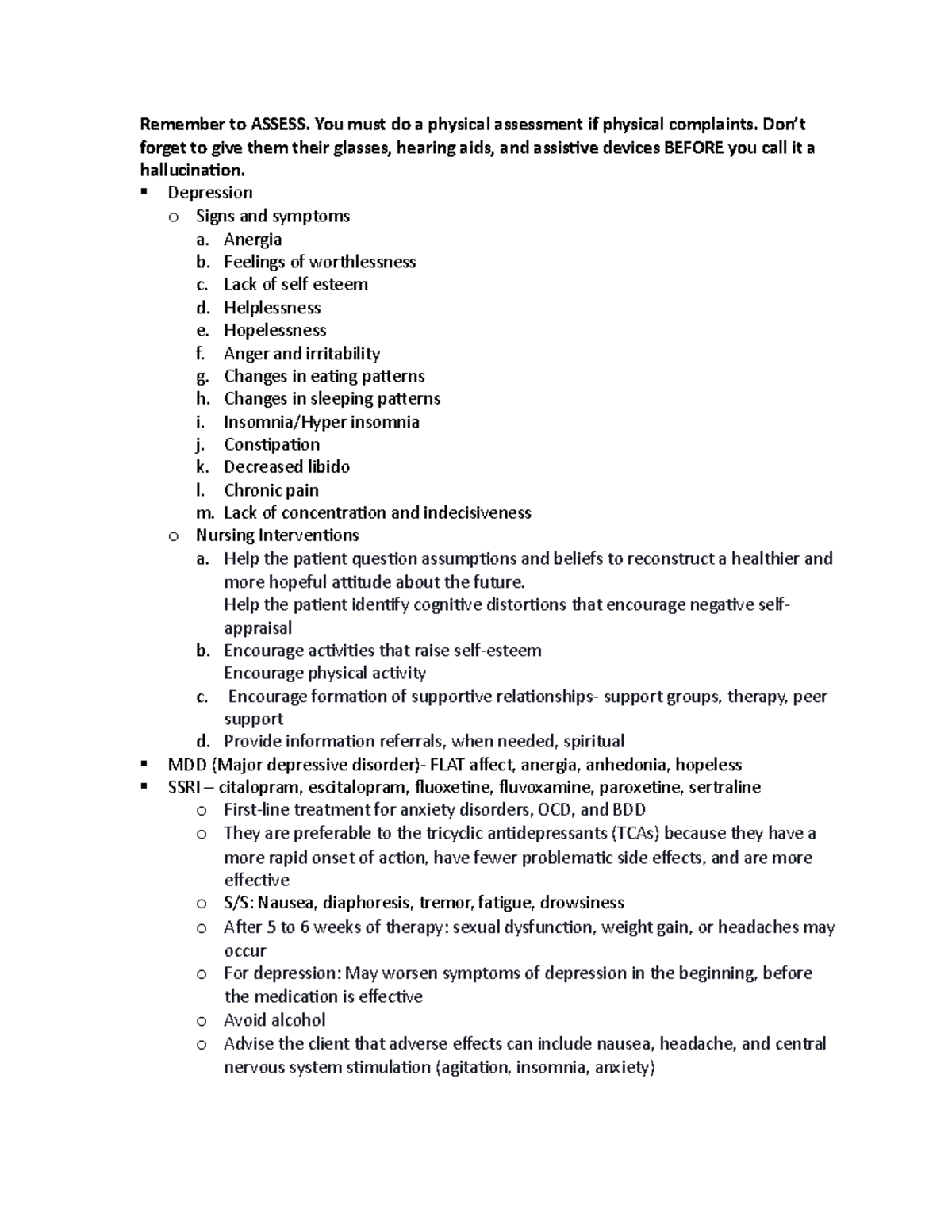 Mental Health Exam 2 Review - Remember to ASSESS. You must do a ...