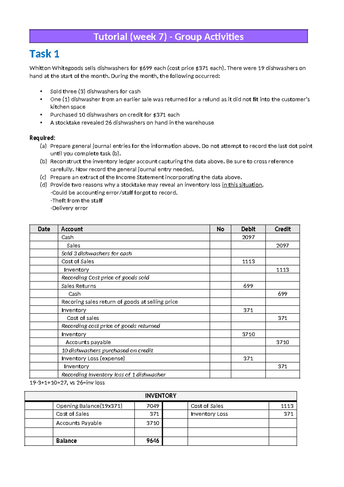 Group Tasks for Tutorial Week 7: Accounting Activities & Inventory ...