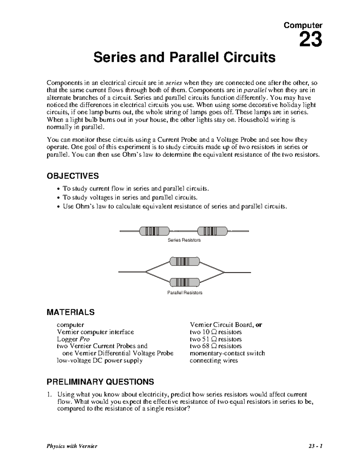 23 Series and Parallel Circuits - Experiment & Objectives - Studocu