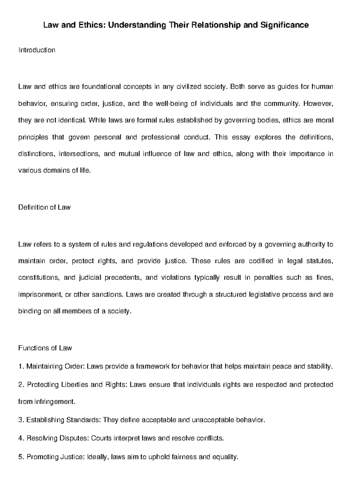 Law and Ethics (Course Code: LE101) - Exploring Their Interrelationship ...