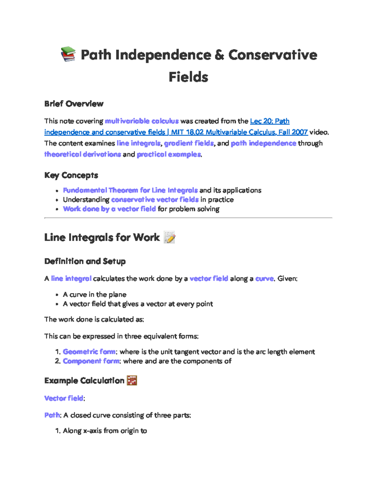 Path Independence and Conservative Fields Overview - MIT 18.02 - Studocu