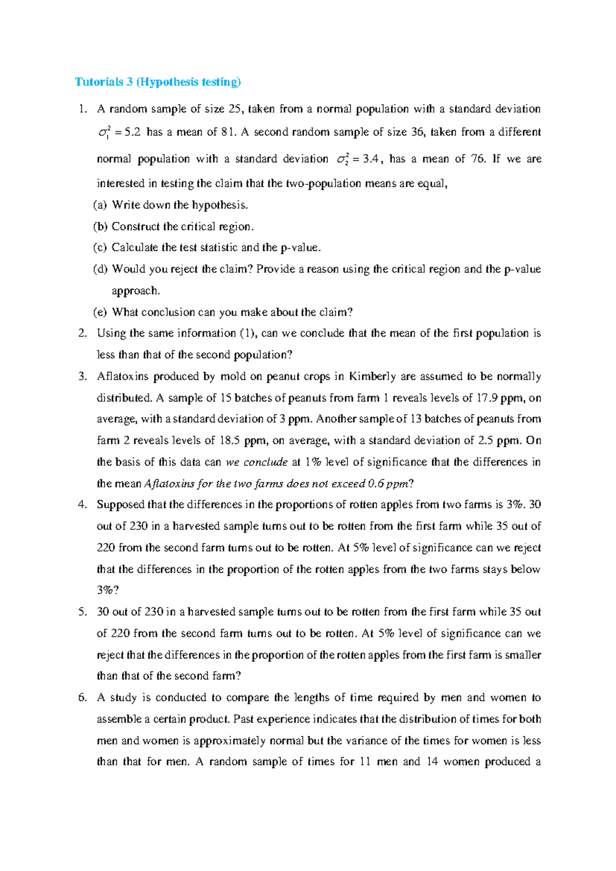 Tutorial 3: Hypothesis Testing and Statistical Analysis - Studocu Tutorial 3: Hypothesis Testing and Statistical Analysis - Studocu
