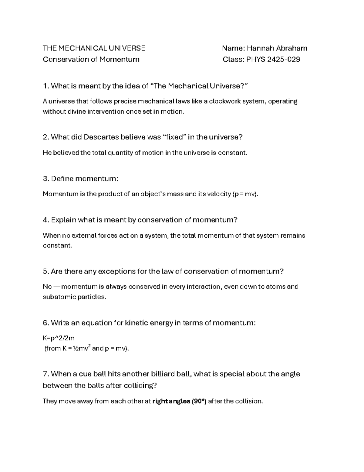 PHYS 1: Ch 11 Impulse and Momentum - Conservation of Momentum - Studocu
