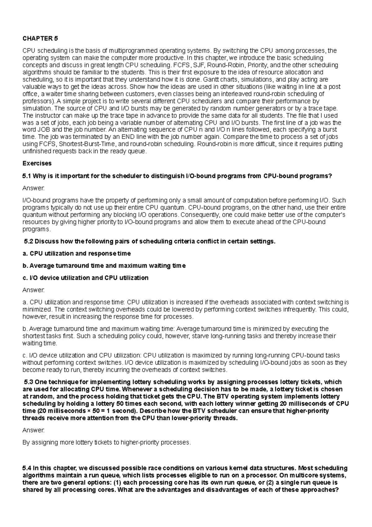 Chapter 5 Solutions: CPU Scheduling Concepts and Algorithms - Studocu