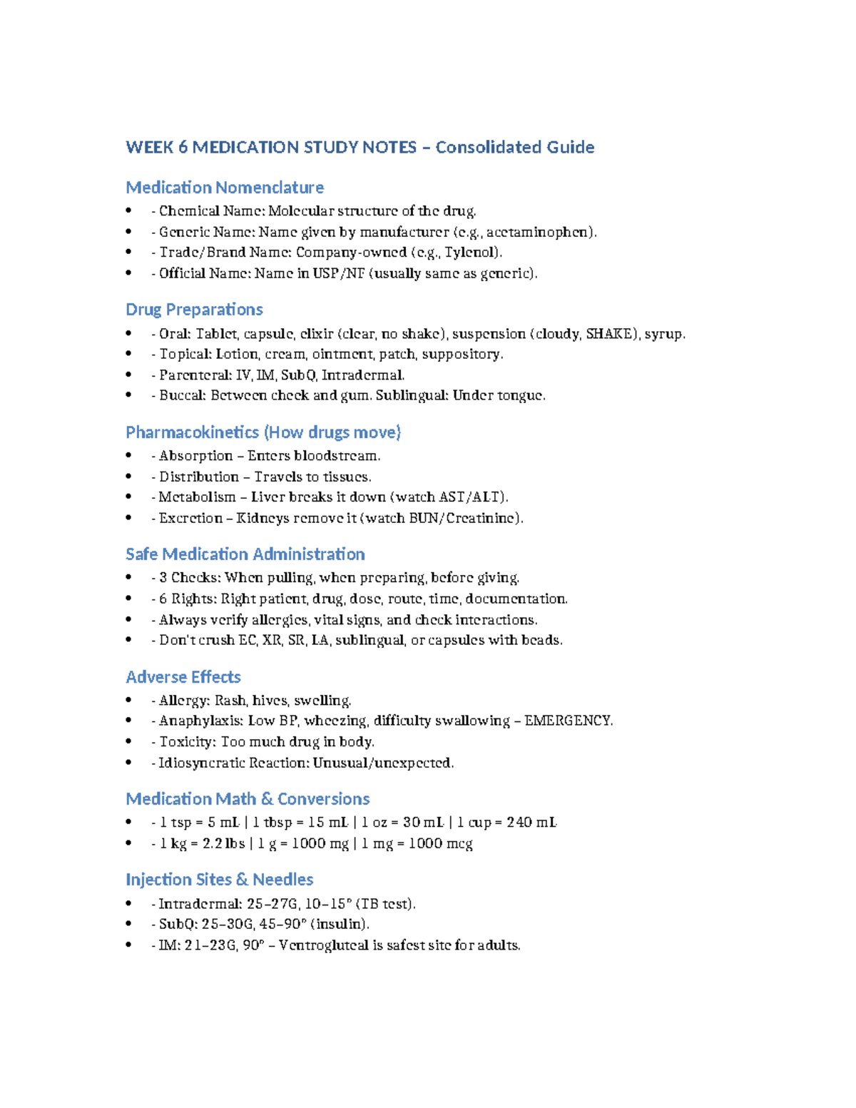 WEEK 6 MEDICATION STUDY NOTES: Comprehensive Guide to Drug Nomenclature ...
