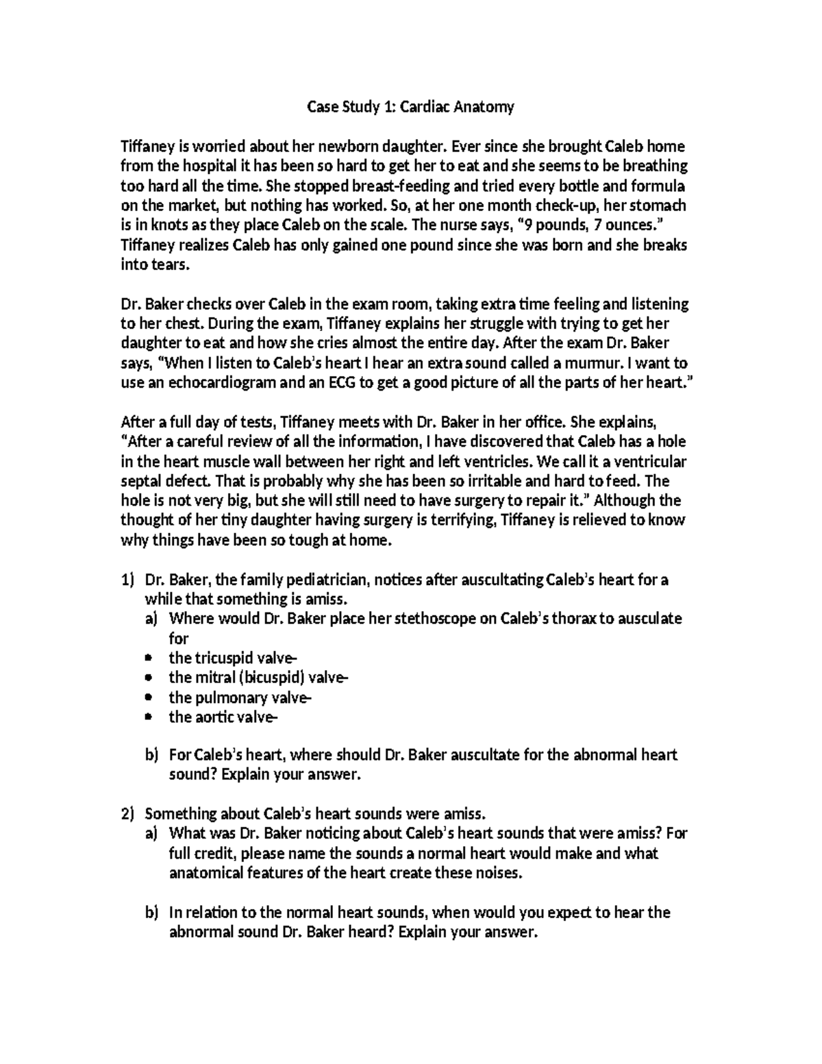Case Study 1: Cardiac Anatomy & Ventricular Septal Defect (CS1) - Studocu