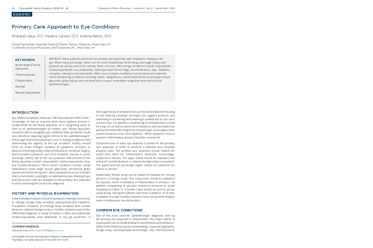 Primary Care Management of Eye Conditions in Family Medicine (FM79810 ...