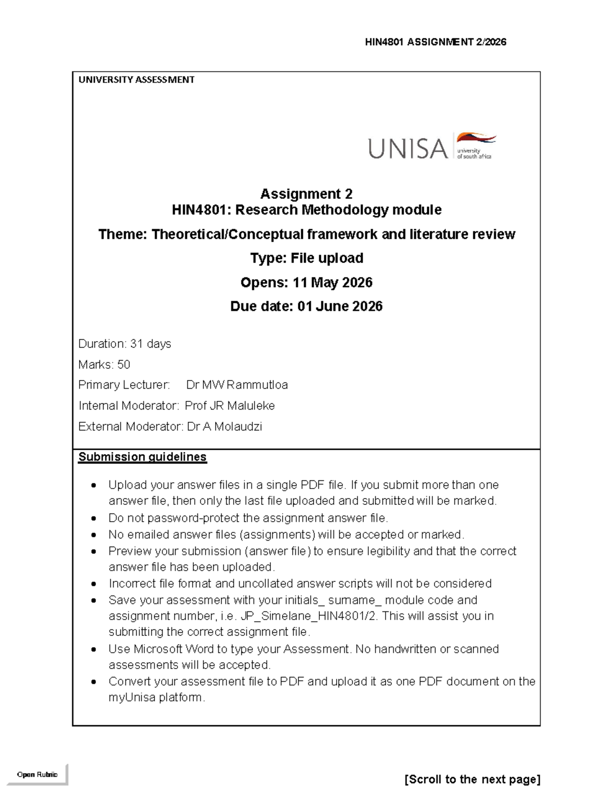 HIN4801 Assignment 2: Research Methodology Framework - Studocu