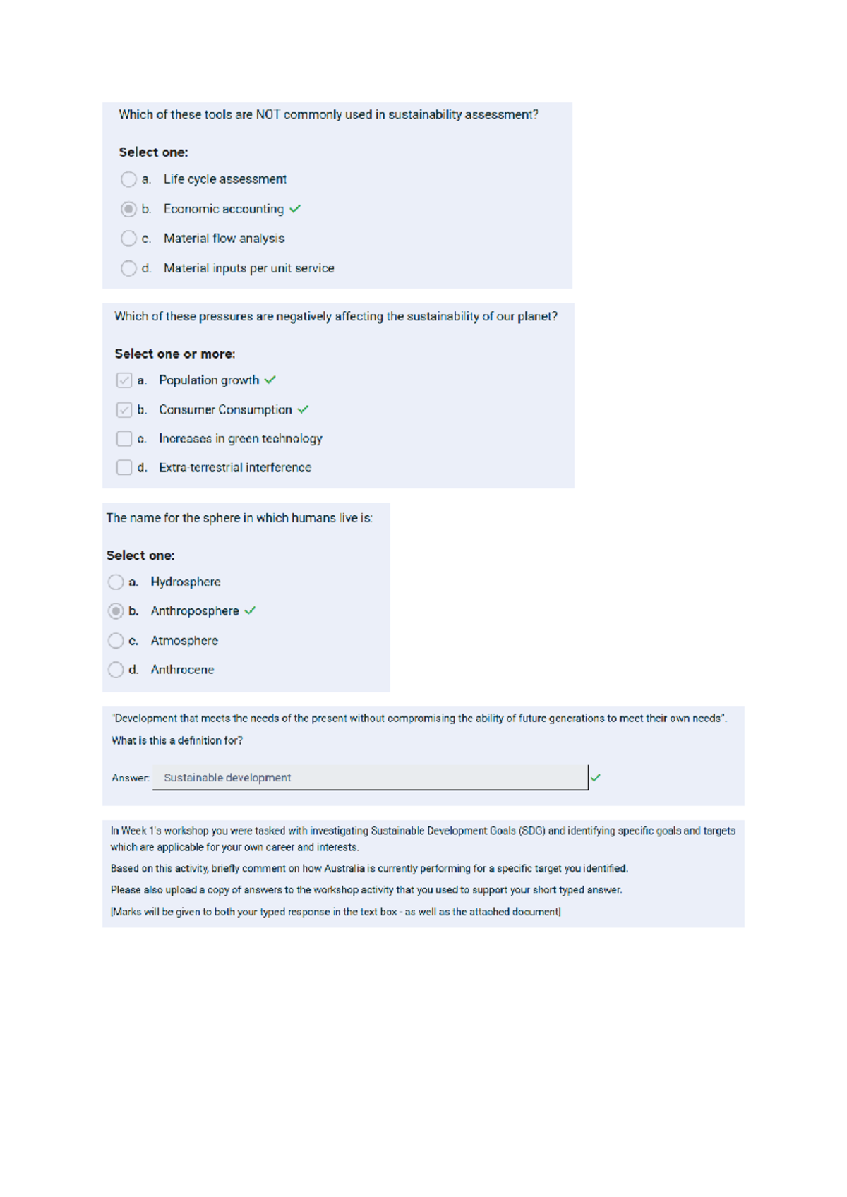 CVEN4705 Sustainable Development Practice Quiz - Studocu