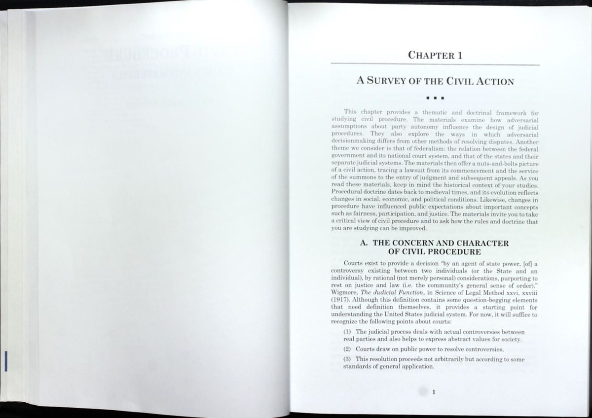 Civ pro 1-37 - Casebook - CHAPTERL A SURVEY OF THE CIVIL ACTION I his ...