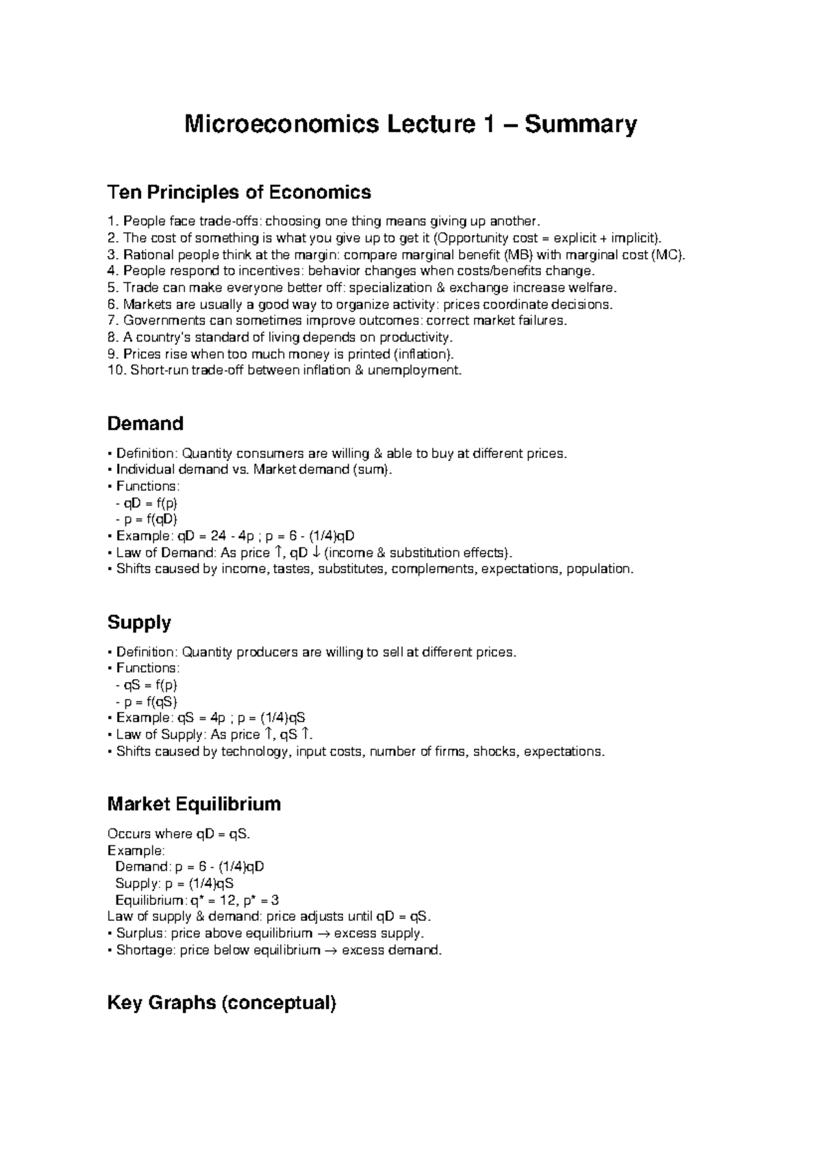 Microeconomics Lecture 1 Summary: Ten Principles of Economics - Studocu
