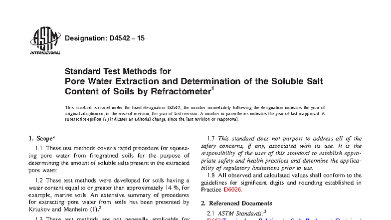 Ensayo de Contenido de Sales Solubles - ASTM D4542-2015 - Studocu