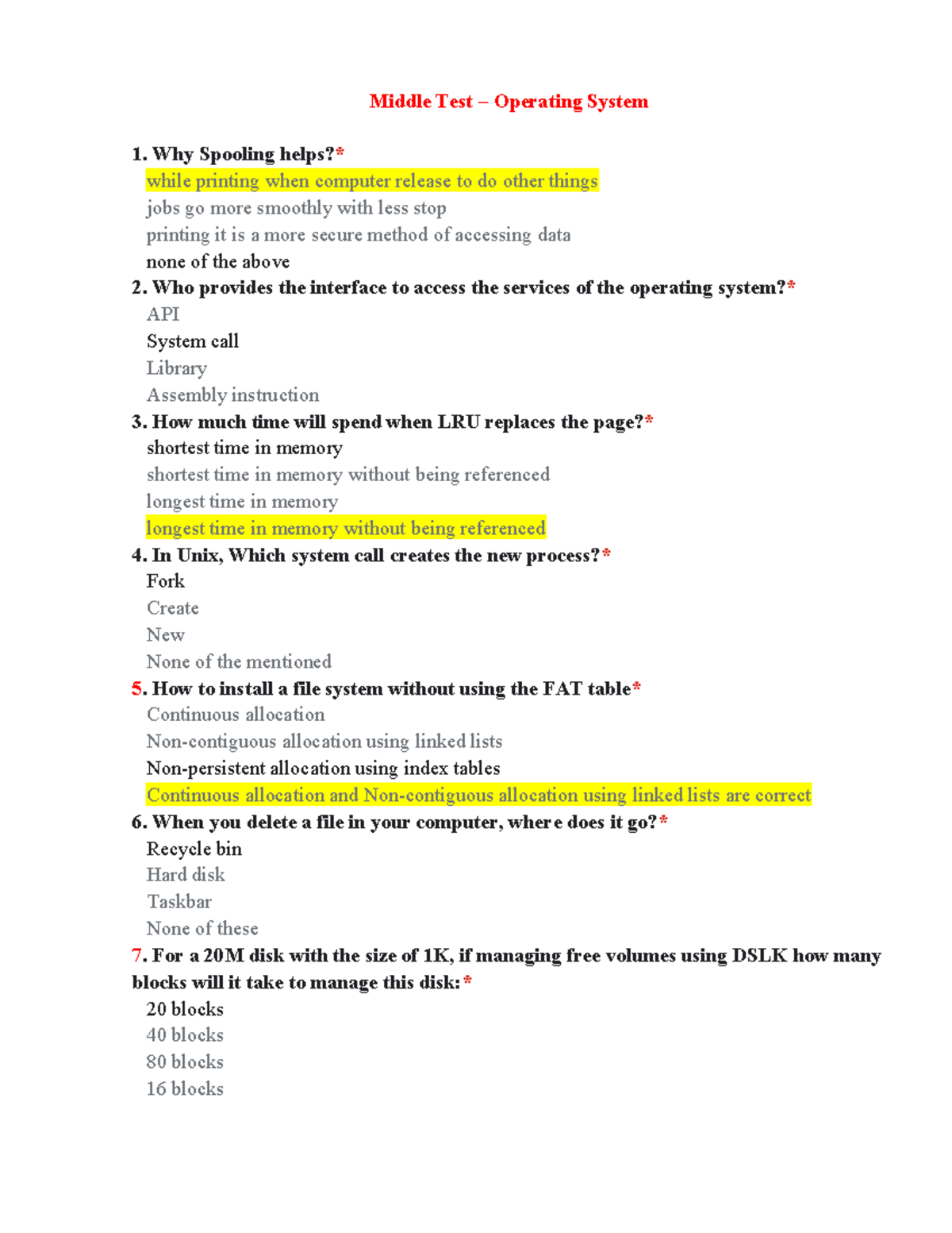 Middle Test - Opearating System - Middle Test – Operating System Why ...