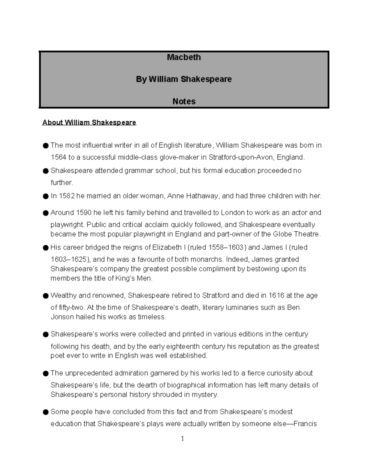 Macbeth notes 2021 - Macbeth By William Shakespeare Notes About William ...