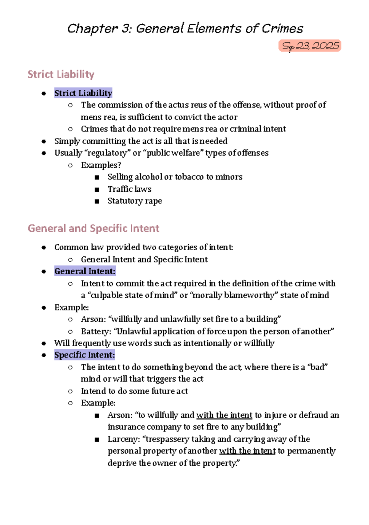 General Elements of Crimes: Actus Reus, Mens Rea, & Causation (CRIJ ...