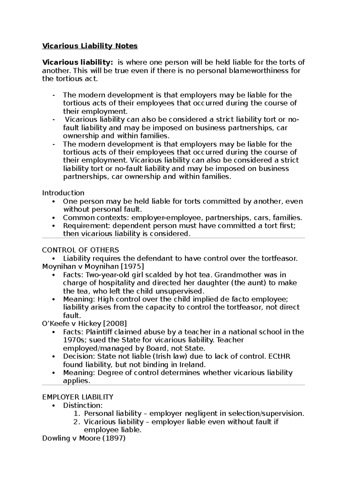 Vicarious Liability Notes: Understanding Employer Responsibility in ...