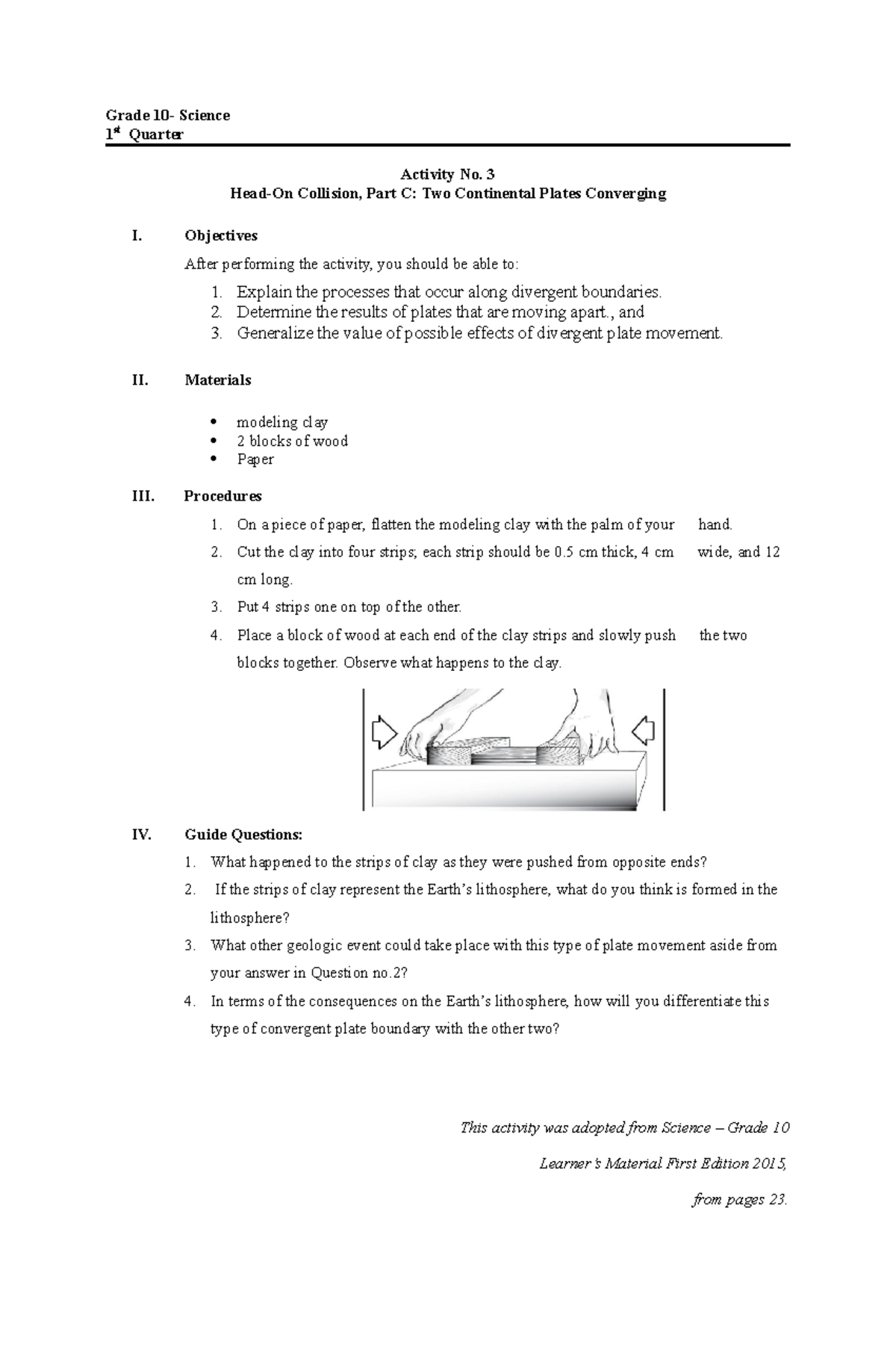 Grade 10 Science Activity 3: Head-On Collision of Plates - Studocu