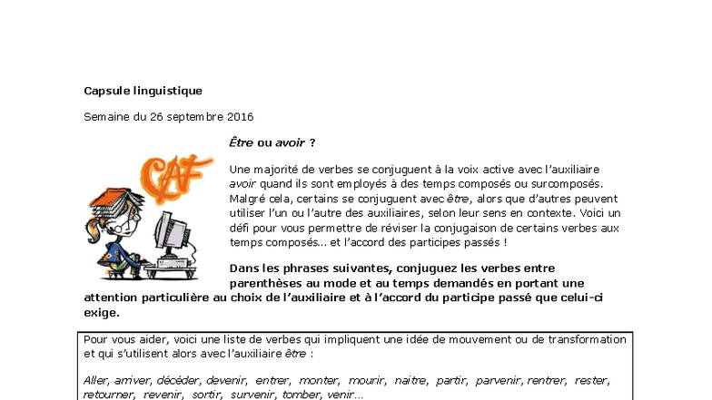 Conjugaison : Choix entre Être et Avoir - Capsule Linguistique - Studocu