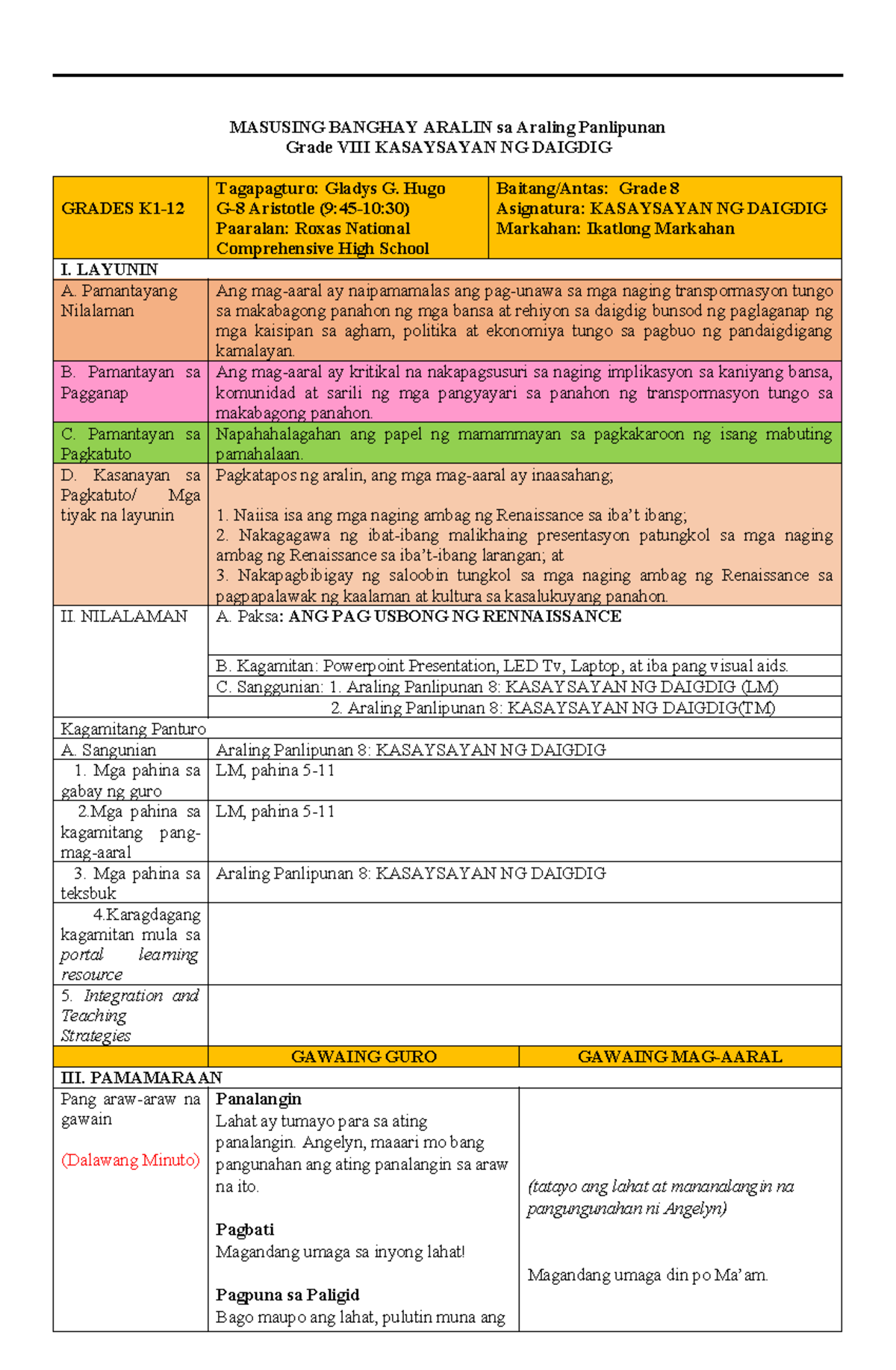 ANG Klima NG Daigdig LP - lesson plan on Araling Panlipuna subject ...