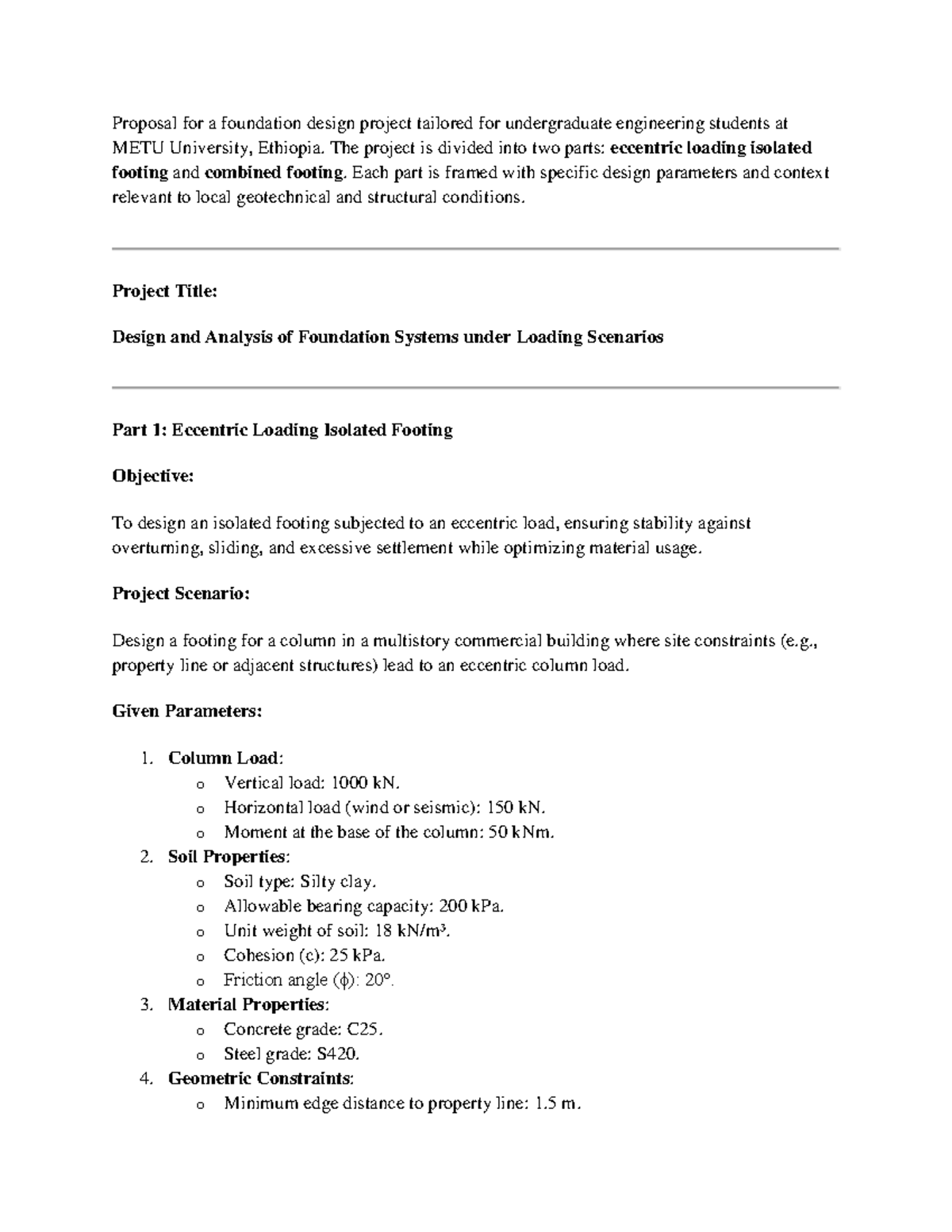 Geotechnical engineering design I: Foundation design project proposal ...