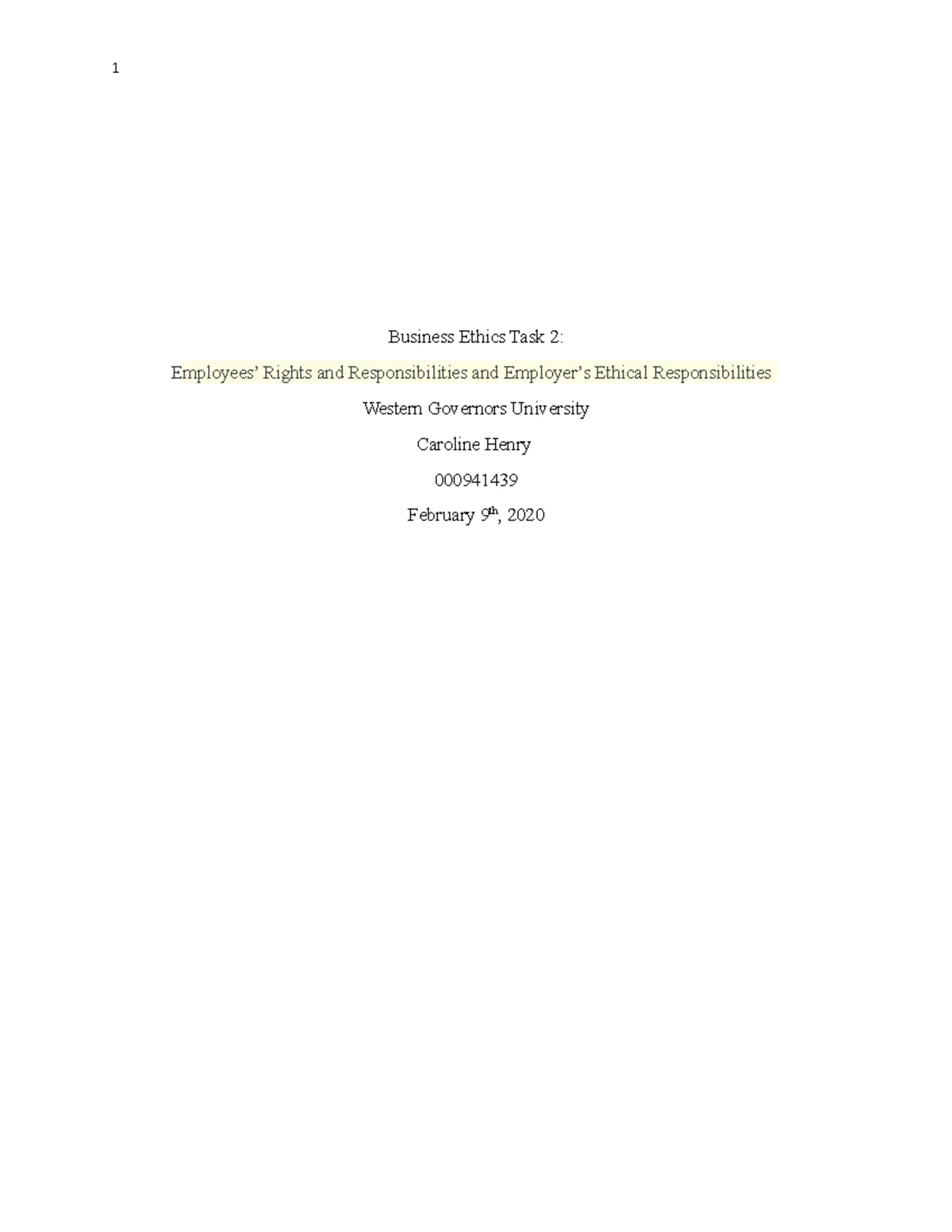 C717 Task 2 Template - C717 Task 2 - Business Ethics Task 2: Employees ...