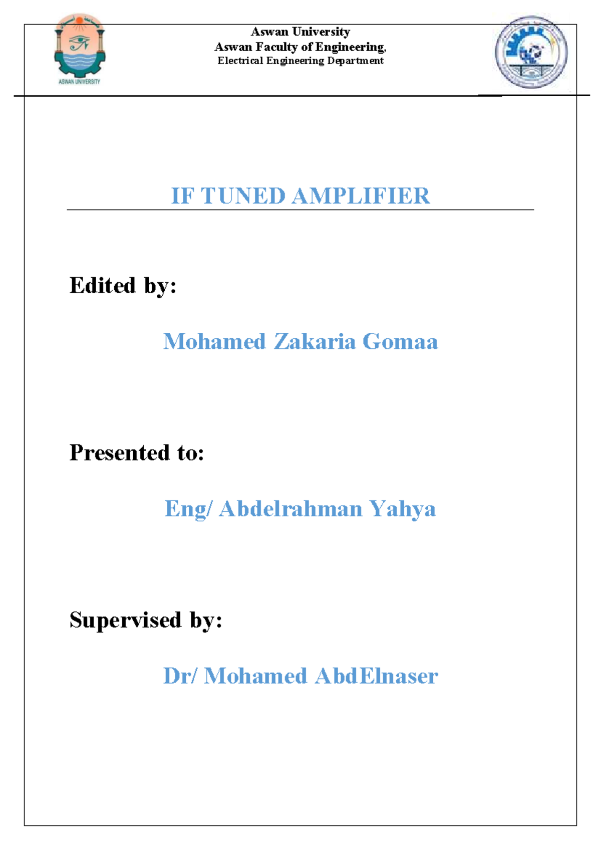 IF Tuned Amplifier Report - Test Lab Experiment for EE 101 - Studocu