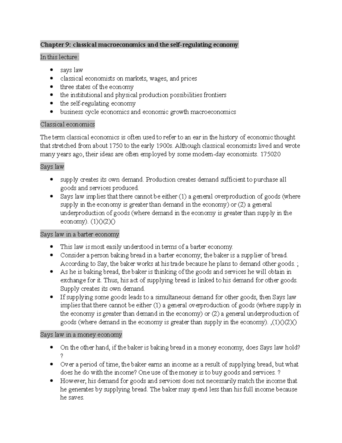 Chapter 9: Classical Macroeconomics & Self-Regulating Economy Insights ...