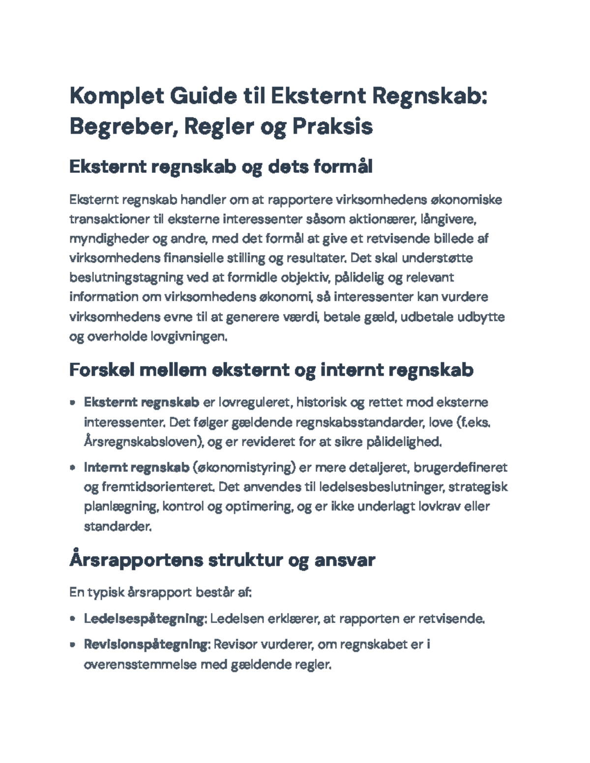 Komplet Guide til Eksternt Regnskab: Begreber, Regler og Praksis - Studocu
