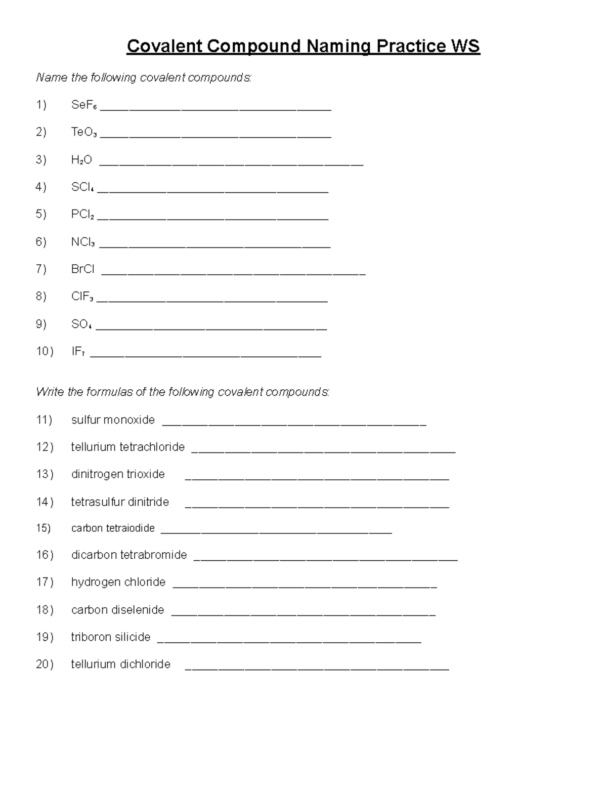 M7L2+ Covalent Compounds Naming & Formula Practice Worksheet - Studocu