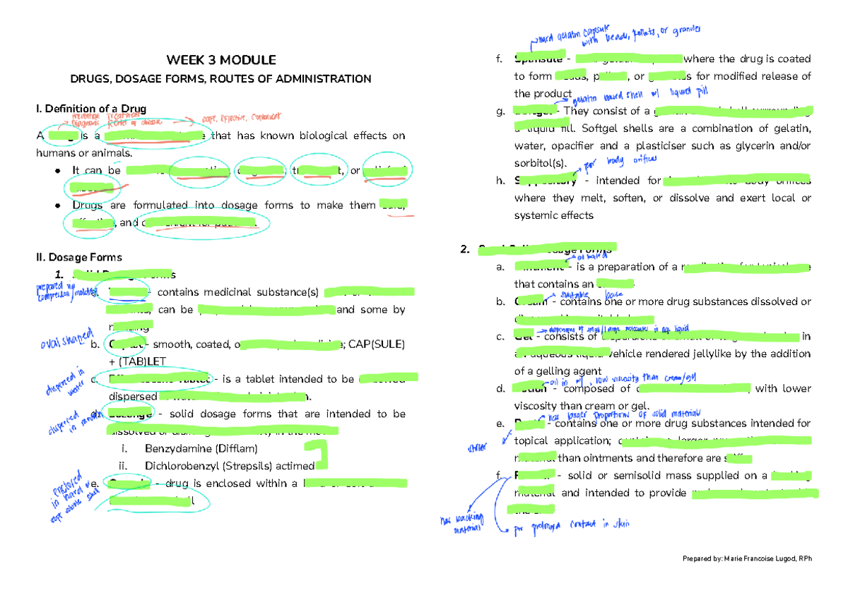 WEEK 3 MODULE: Drugs, Dosage Forms & Administration Notes - Studocu