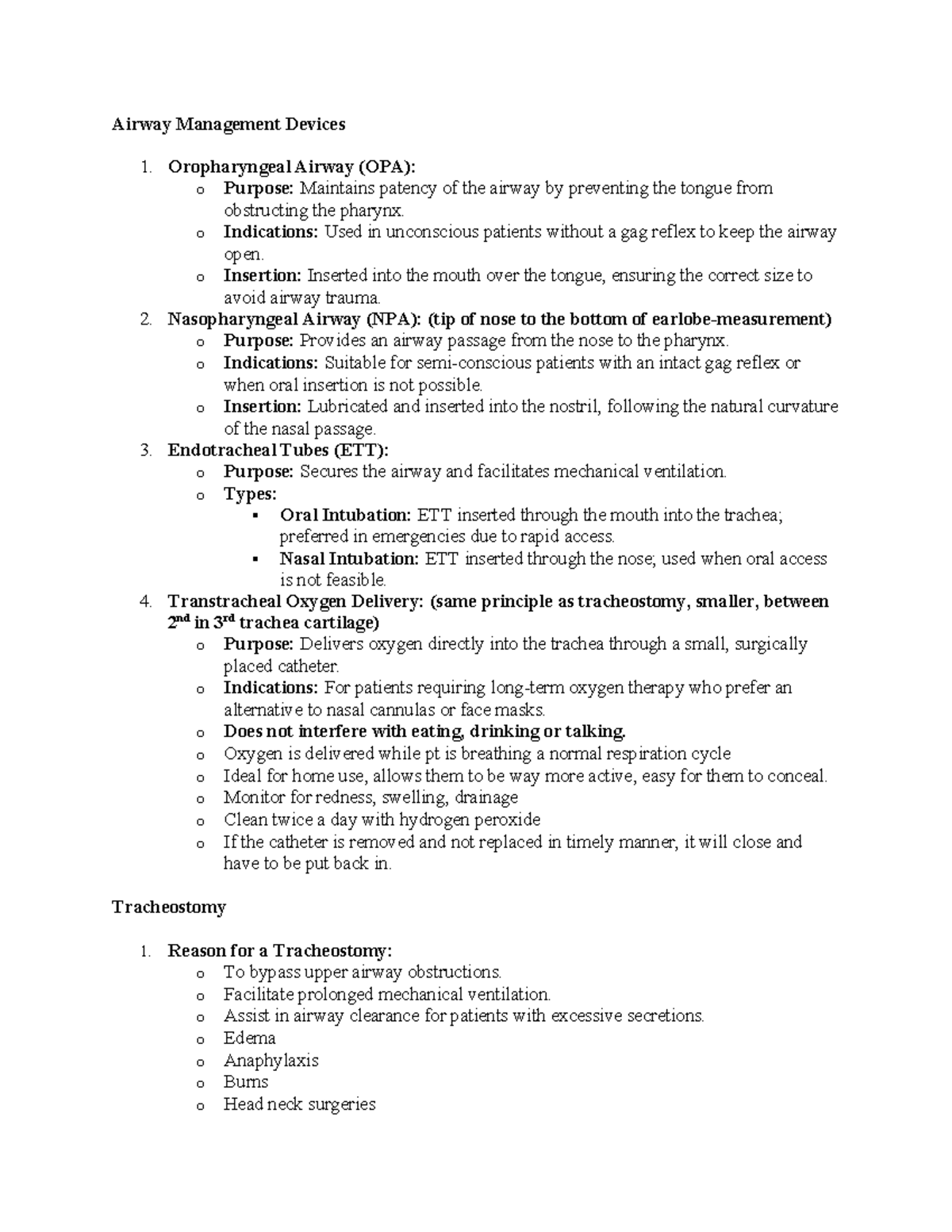 Tracheostomy Care & Airway Management Notes (Course Code: MED123) - Studocu