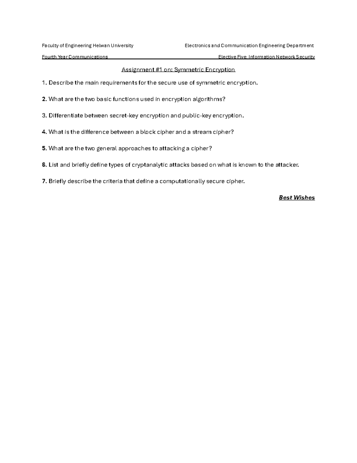ECE 4th Year Assignment: Symmetric Encryption Overview - Studocu