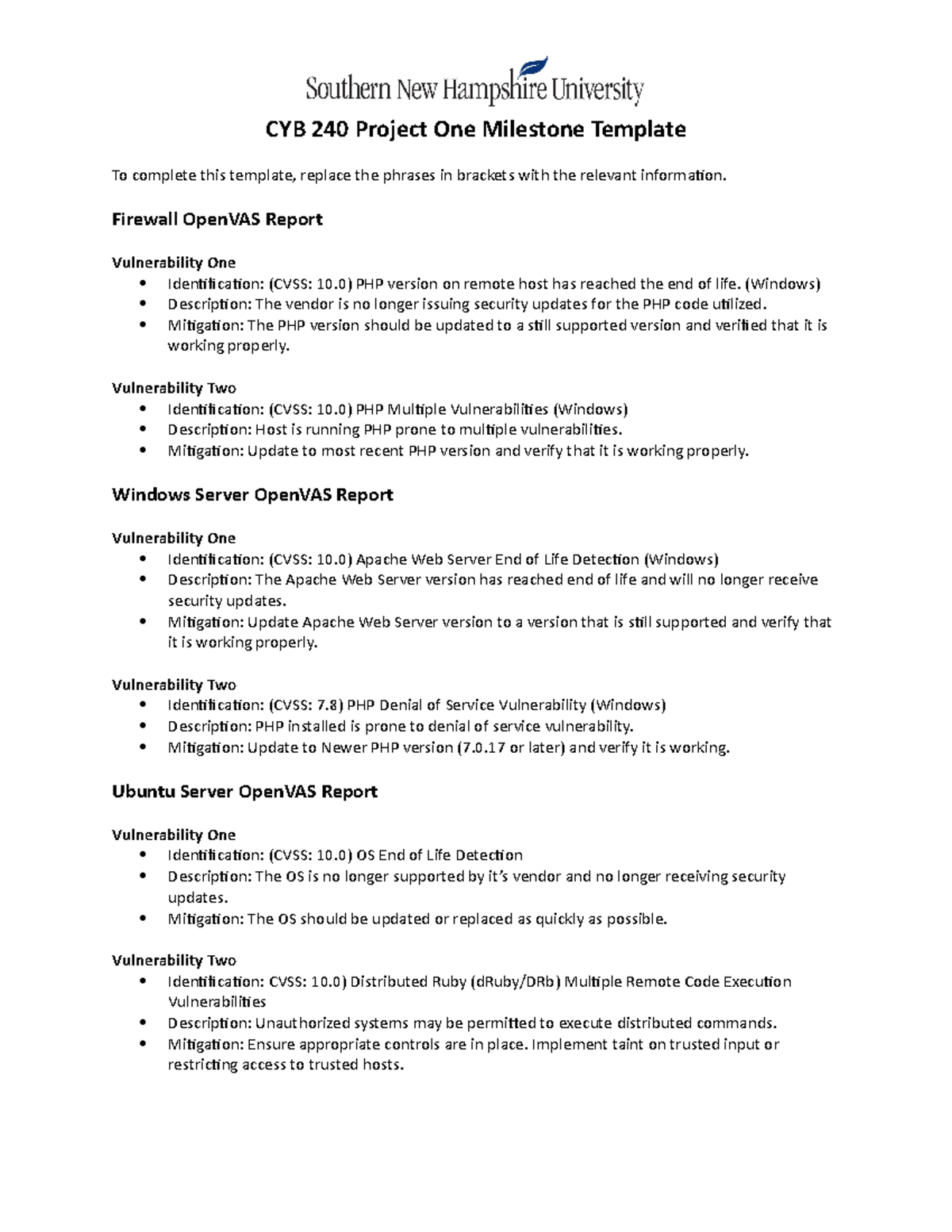 CYB 240 Project One Milestone: OpenVAS Vulnerability Reports Analysis ...