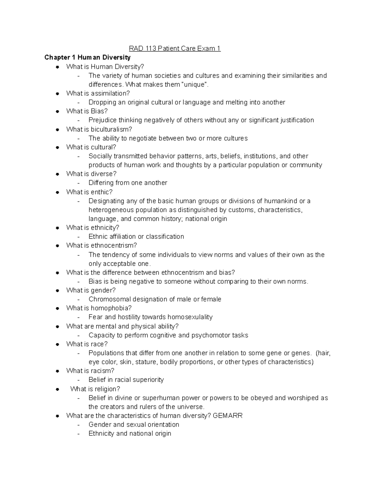 RAD 113 Exam 1 Study Guide: Patient Care Concepts and Interactions ...
