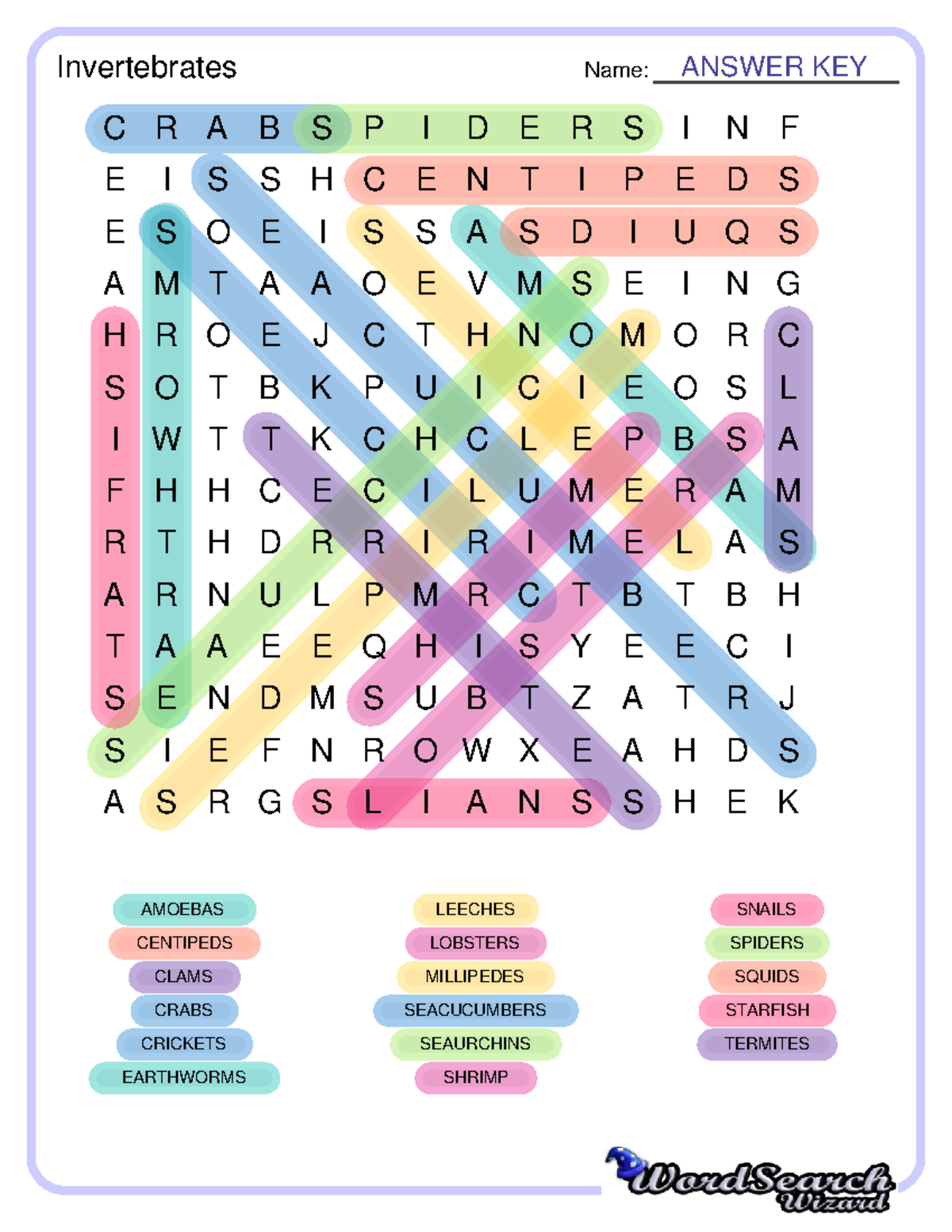 Invertebrates Quiz - C E E A H S I F R A T S S A Answer Key - Studocu