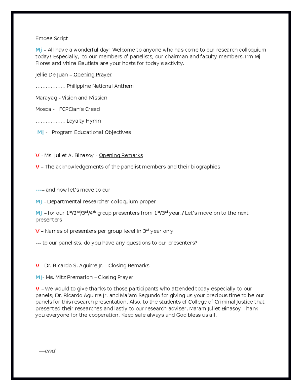 Emcee-Script- Research-1 - Emcee Script Mj – All have a wonderful day ...