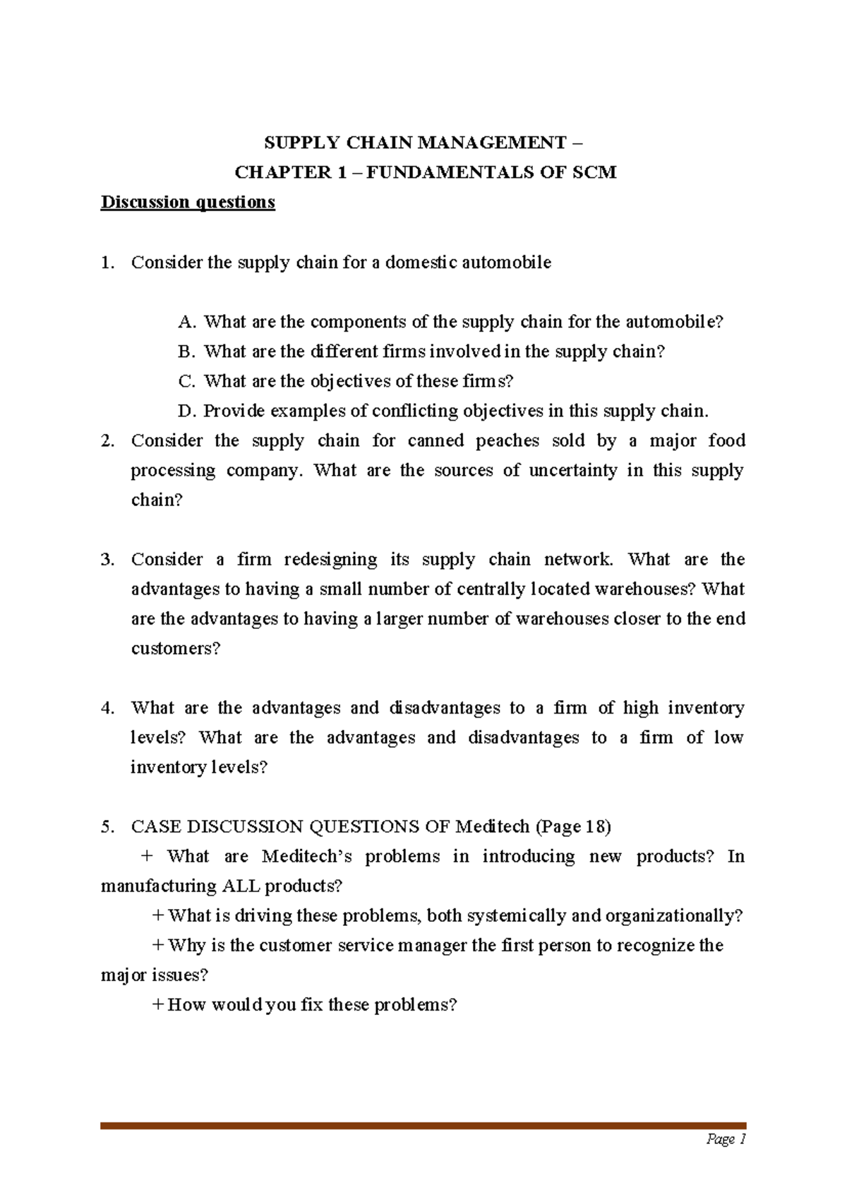 SCM 101 - Tutorial on Fundamentals & Discussion Questions - Studocu
